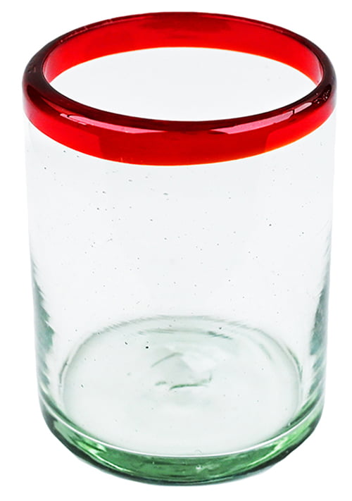 Recycled Mexican Glassware - Red Rim Double Old Fashioned