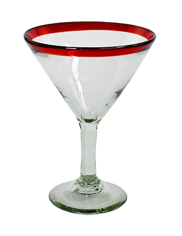 Recycled Mexican Glassware - Red Rim Martini Glass