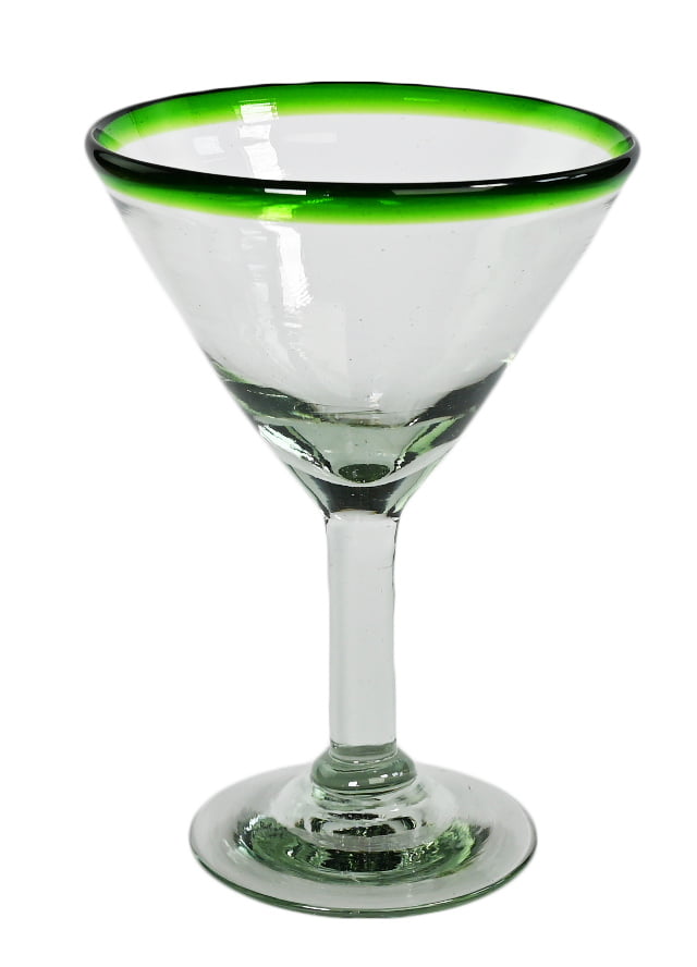 Recycled Mexican Glassware - Green Rim Martini Glass