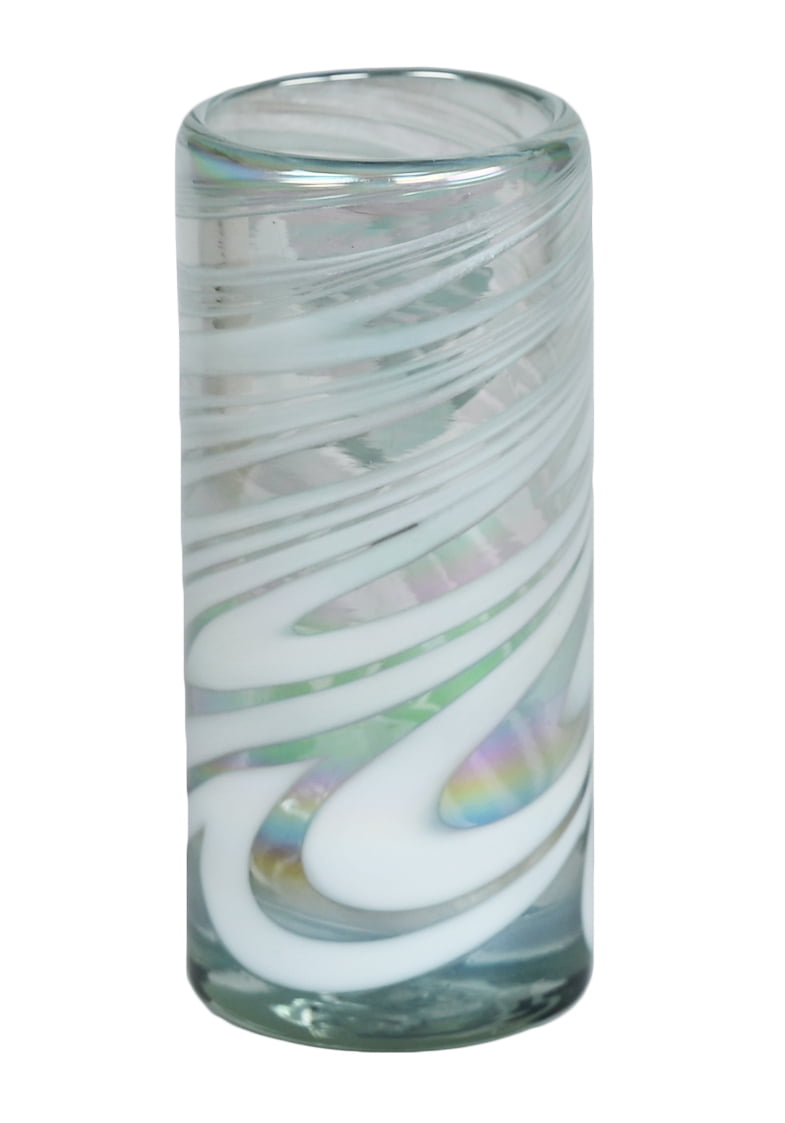 MG090 - 2oz Shot Glass, White Swirl, Set of 6 - Hand Blown Recycled ...