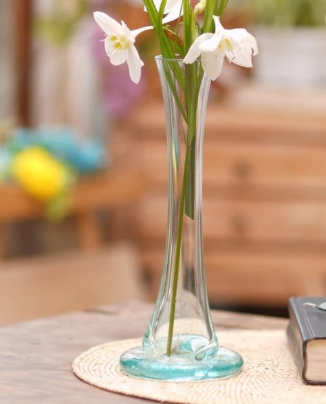 Artisan Handblown Glass Cylindrical Vase Crafted in Bali, "Clear Soul"