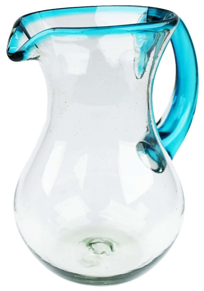 Recycled Mexican Glassware - Aqua Rim Round Pitcher