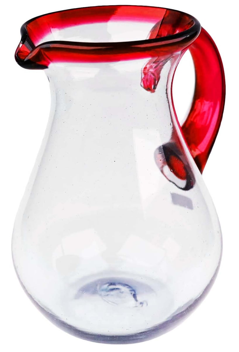 Recycled Mexican Glassware - Red Rim Round Pitcher