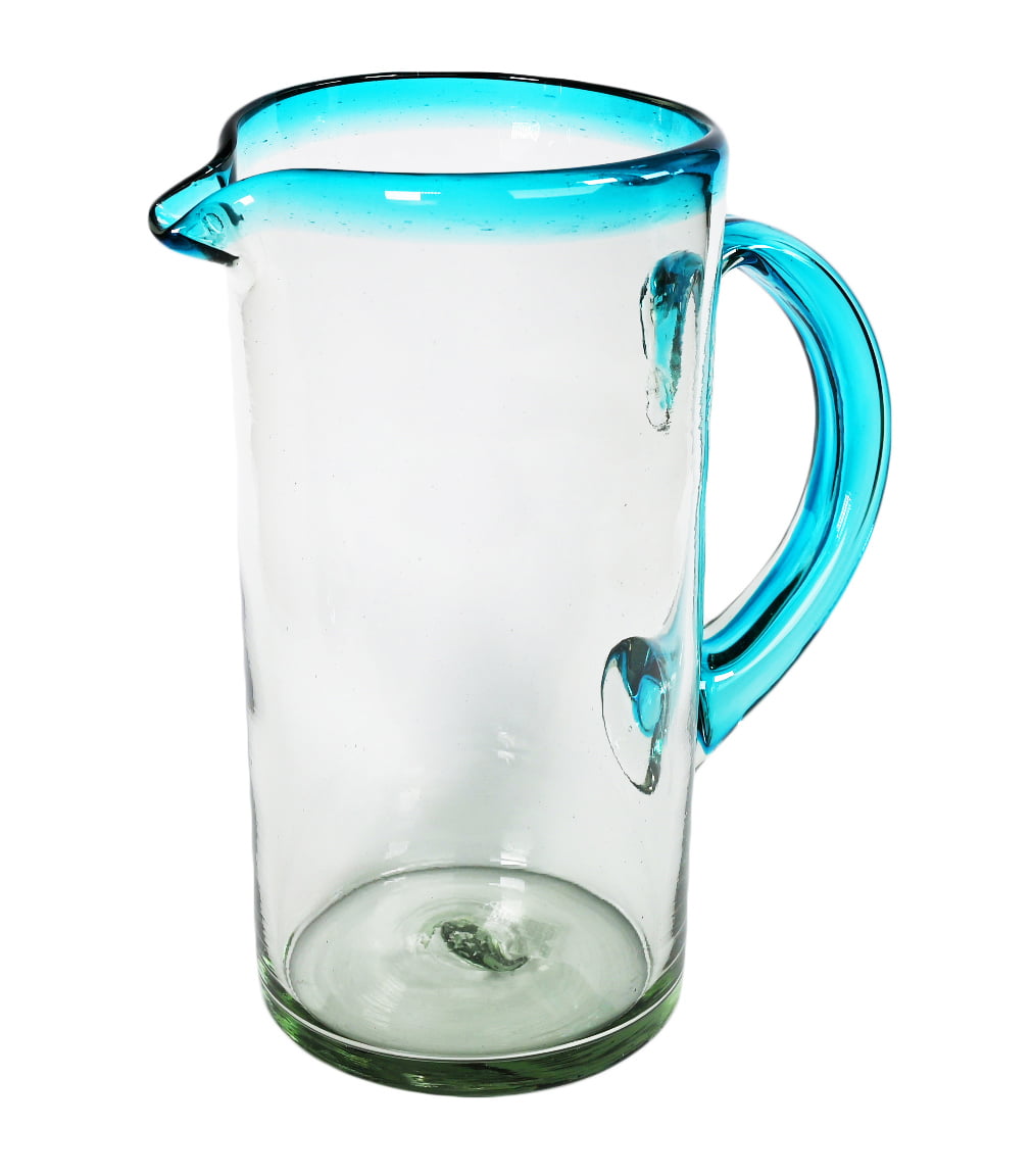 Recycled Mexican Glassware - Aqua Rim Straight Pitcher