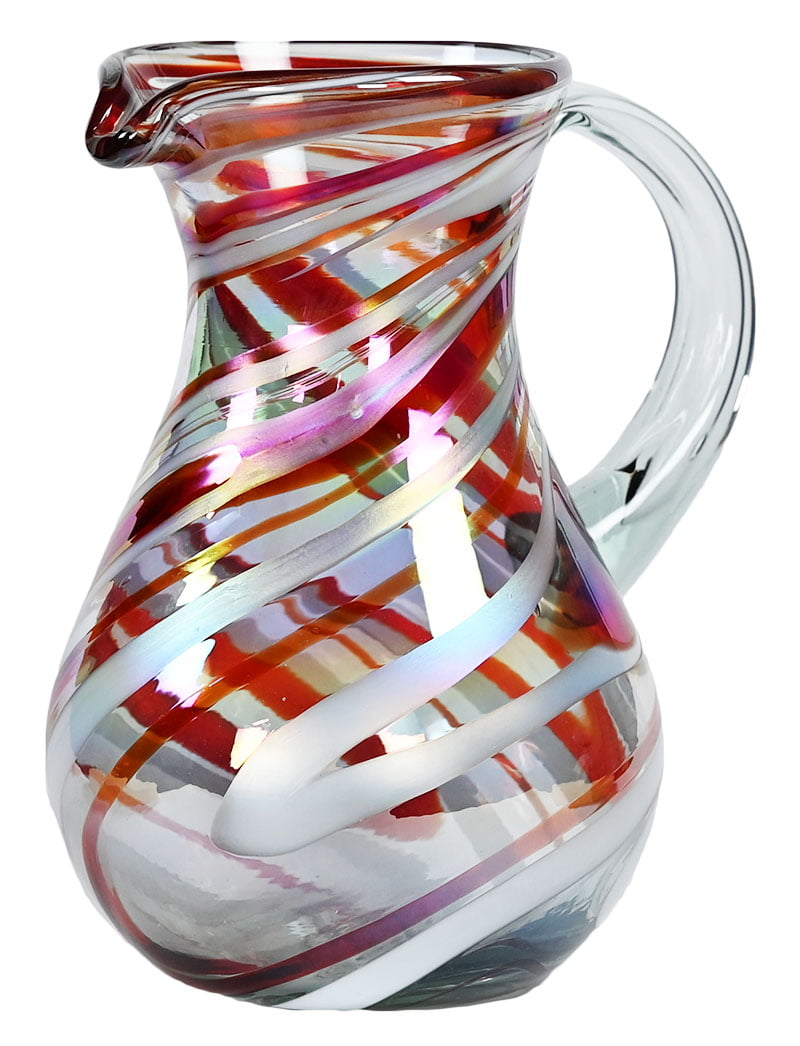 MG106 - 84oz Round Pitcher, Red Swirl - Hand Blown Recycled Glass From ...