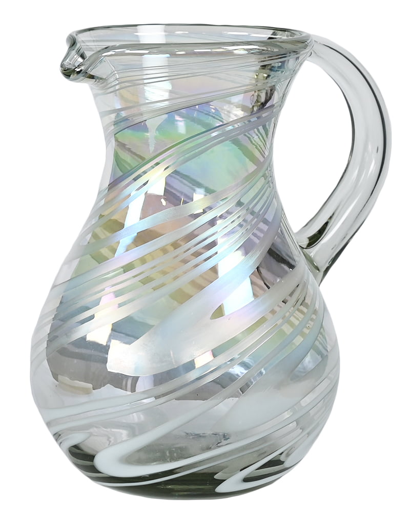 White Swirl Round Pitcher | 9x5 Mexican Hand-Blown Glassware