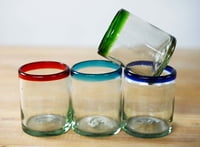 Recycled Mexican Glassware - Colored Rim Glass Tumblers