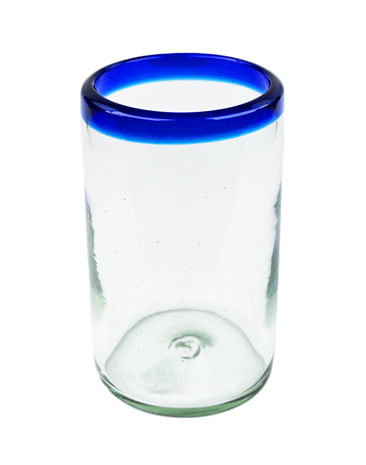 Recycled Mexican Glassware - Cobalt Blue Rim Tumbler