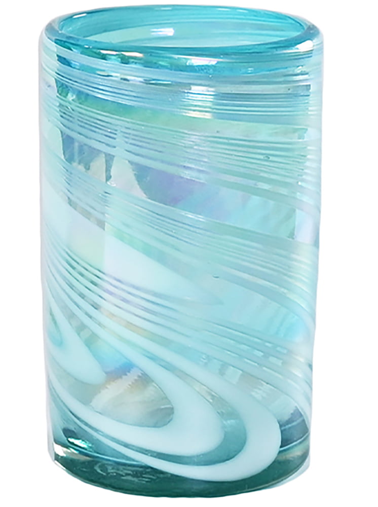 Recycled Mexican Glassware - Aqua Swirl Tumbler, 5" H x 3" Diam