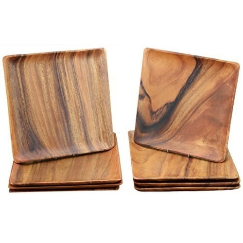 Wood Plates - Acacia Wood Square Serving Plates & Trays, Set of 8