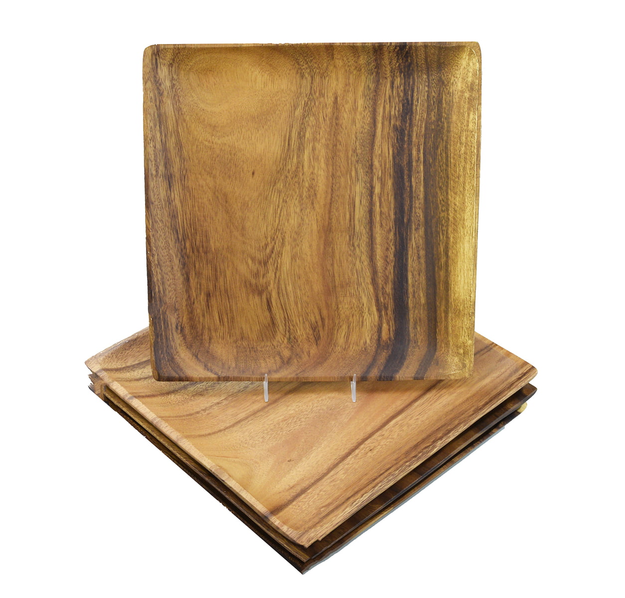 Acacia Wood Square Plates Chargers & Serving Trays, 10"x10", Set of 4